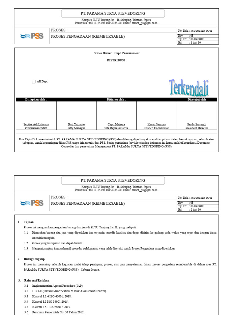PSS - sop.JPR-PC.01 Proses Pengadaaan (Reimbursable) | PDF