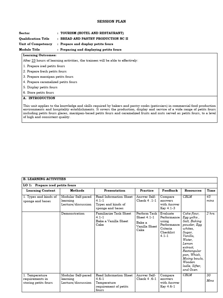 6.session Plan Sample | Download Free PDF | Cakes | Baking
