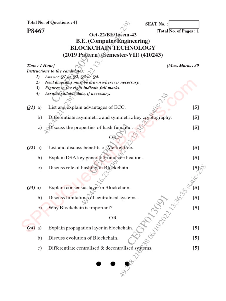 Be - Computer Engineering - Semester 7 - 2022 - October - Blockchain Technology BT Pattern 2019 ...