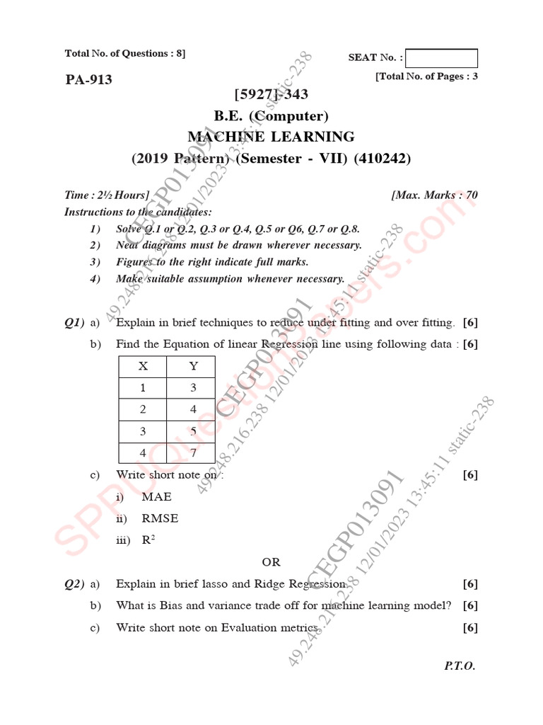 Be - Computer Engineering - Semester 7 - 2022 - November - Machine Learning ML Pattern 2019 ...
