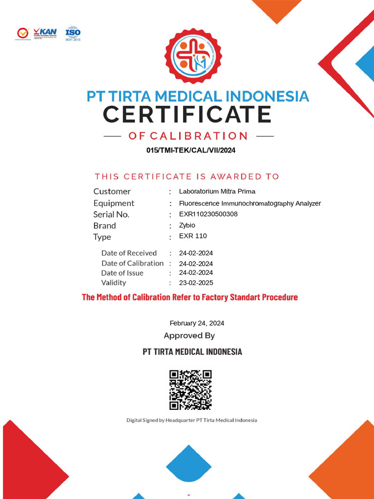 015 - TMI-TEK - CAL - VII - 2024 - Labor Mitra Prima - Zybio EXR 110 | PDF