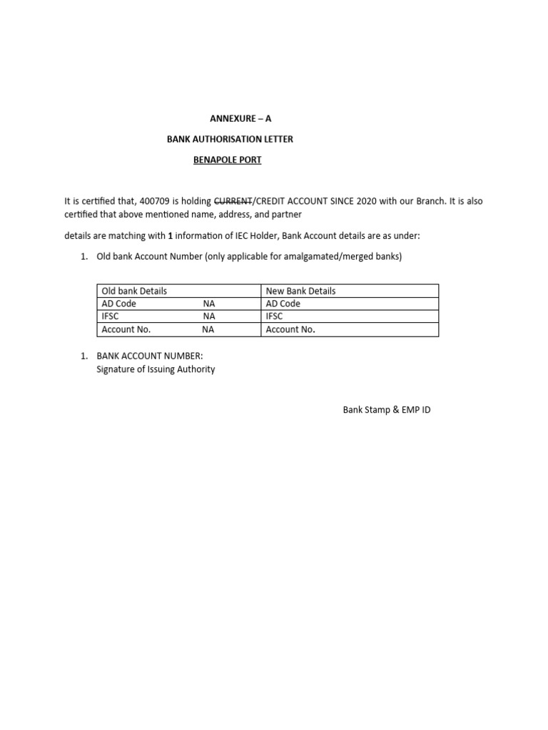 Bank Authorization Letter Format | PDF