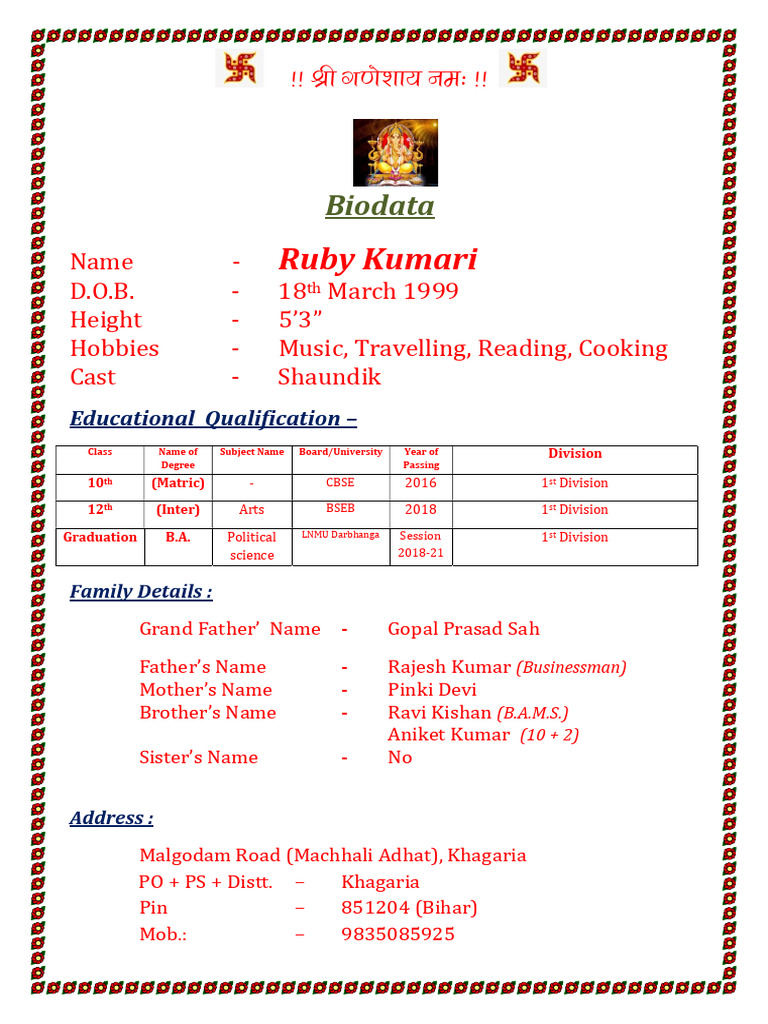 Biodata of Ruby | PDF