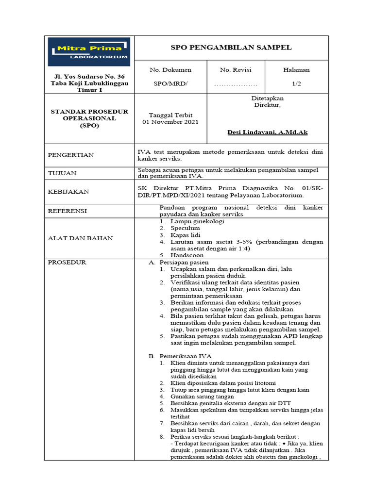 Sop Pengambilan Sampel | PDF
