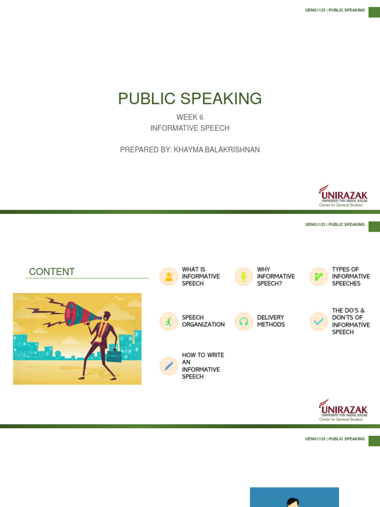 Public Speaking - Week 6 Lecture | PDF | Public Speaking | Information