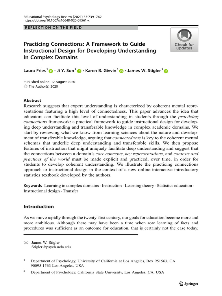 Practicing Connections: A Framework To Guide Instructional Design For Developing Understanding ...