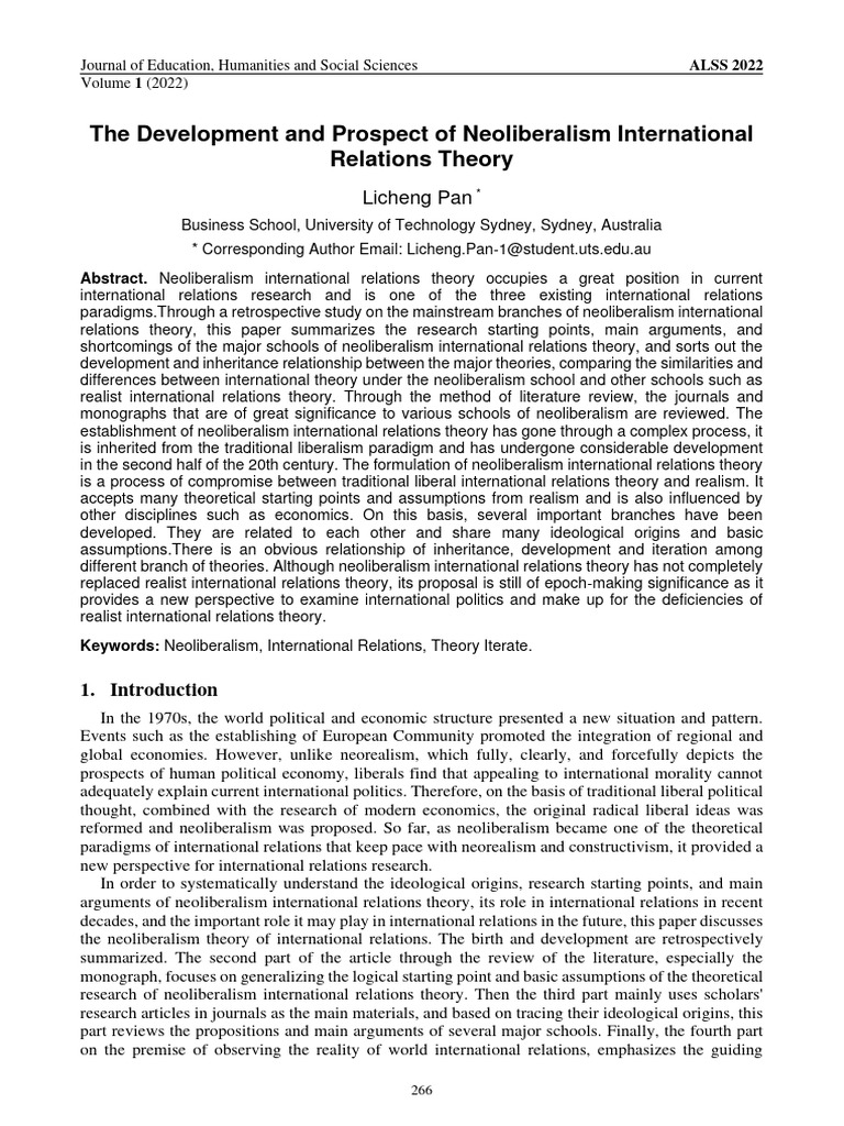 Neoliberalism in International Relations | PDF | International ...
