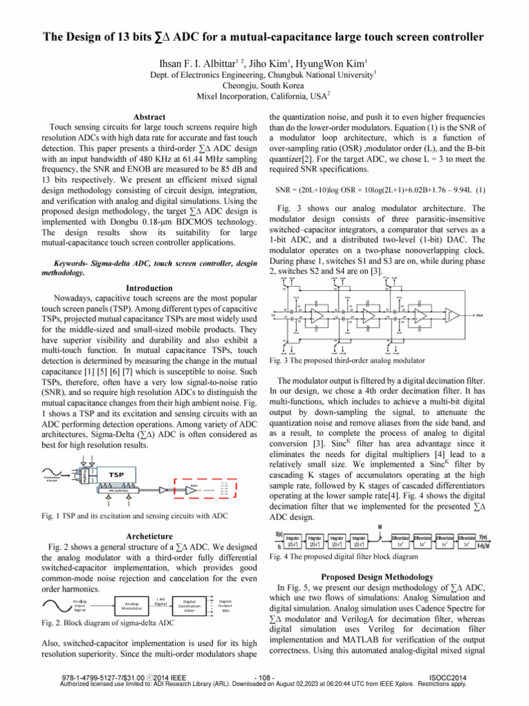 The Design of 13 Bits ADC For A Mutual-Capacitance Large Touch Screen ...