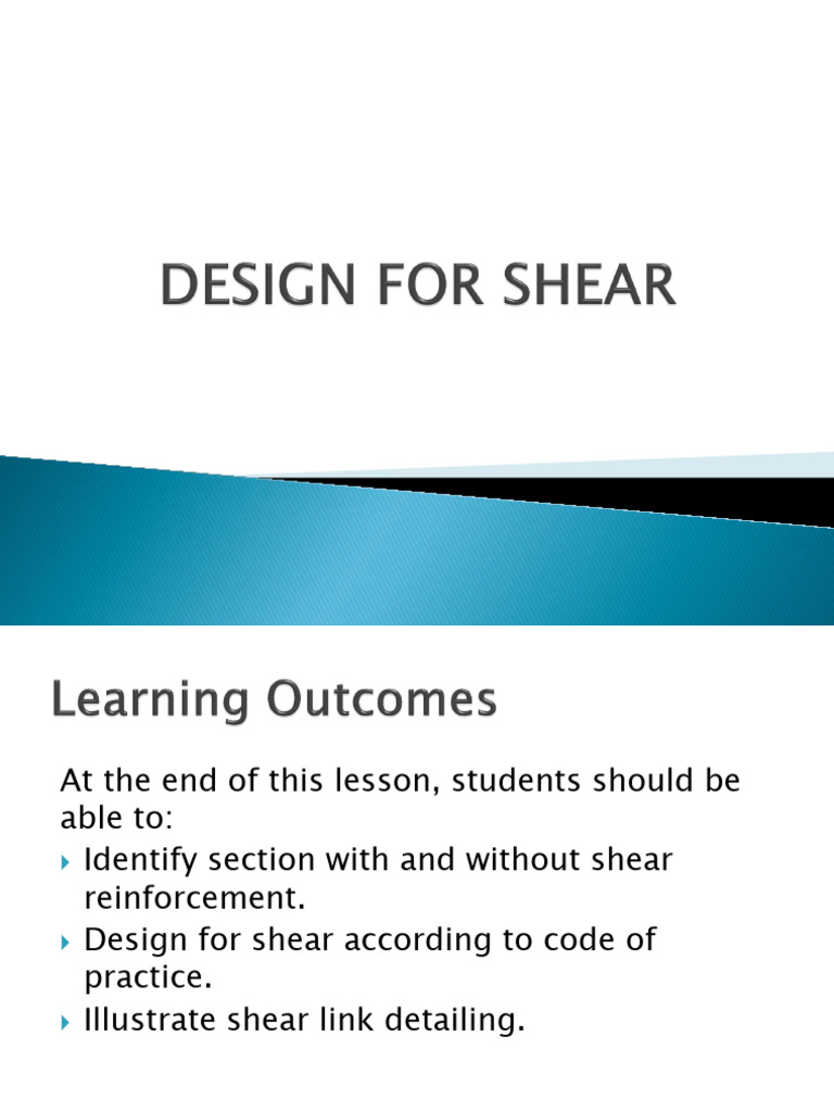 Topic 4 - Design For Shear | PDF | Shear Stress | Bending