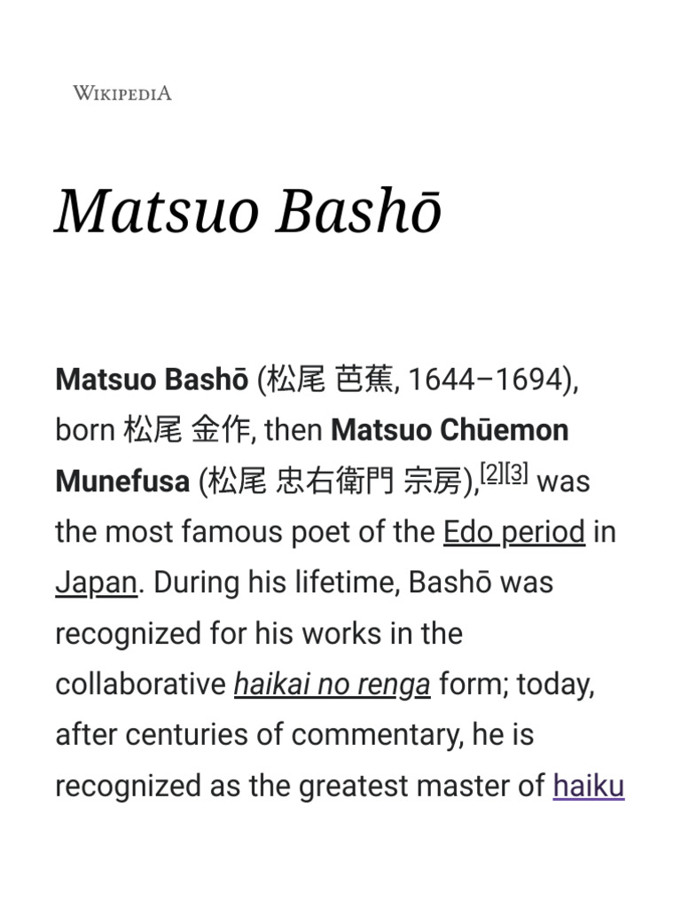 Matsuo Bashō - Wikipedia | PDF | Haiku | Japanese Literature
