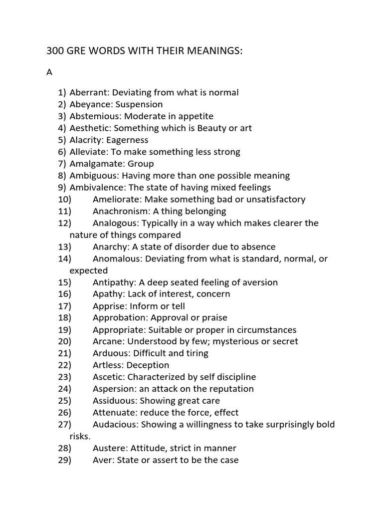 300 Common GRE Vocabulary Words | PDF