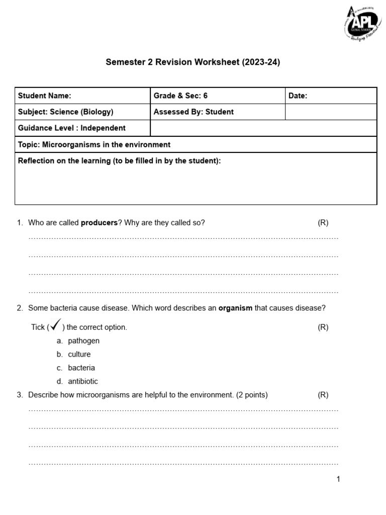 Grade 6 Science: Microorganisms Worksheet | PDF | Biology