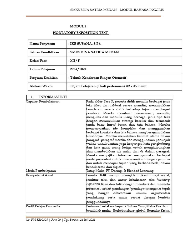 MODUL 12 - 2 2023 Hortatory Exposition Text | PDF