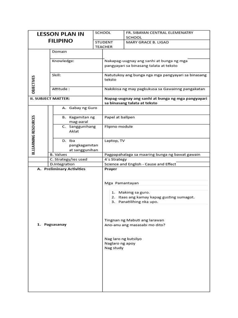 LESSON PLAN IN Filipino g2 | PDF