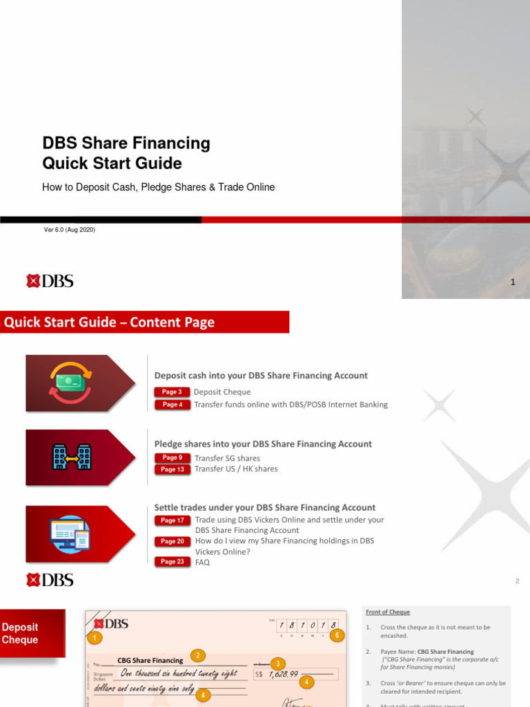 DBS SF - Quickstart Guide (v6 - Aug2020) | PDF | Cheque | Financial Markets