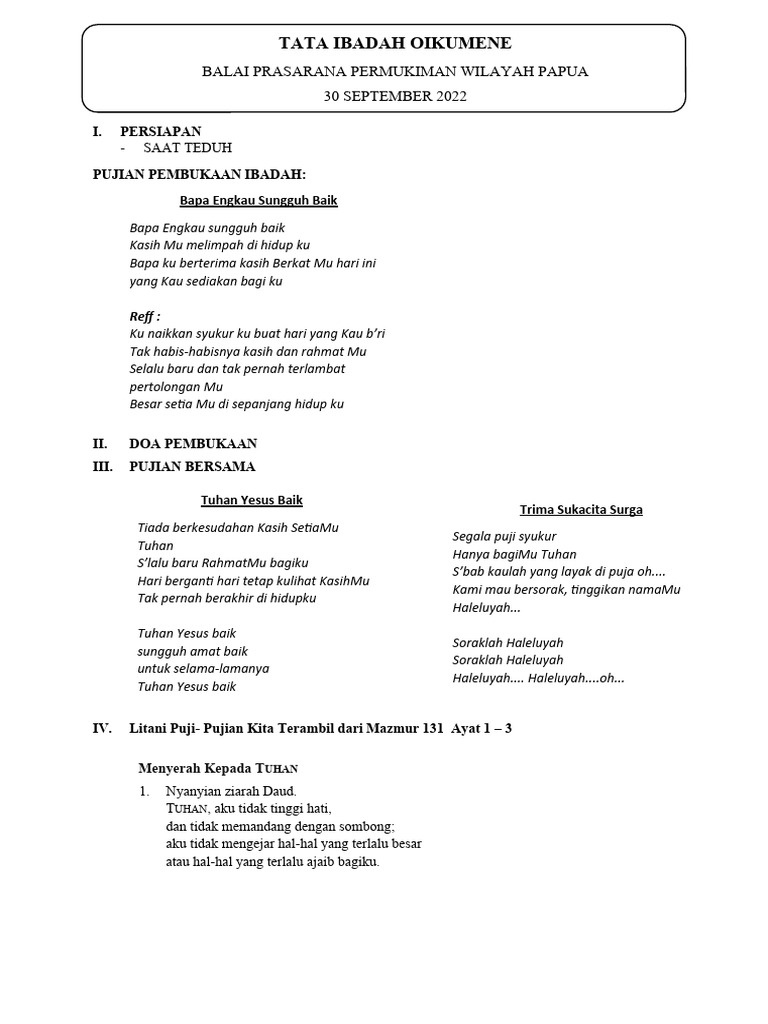 Liturgi Ibadah Oikumene | PDF