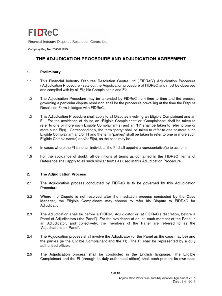 ADJUDICATION PROCEDURE AND ADJUDICATION AGREEMENT V 1.5 | PDF ...