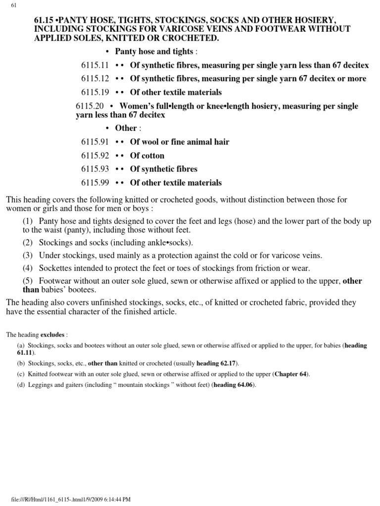 HSN Code 6115: Hosiery Overview | PDF