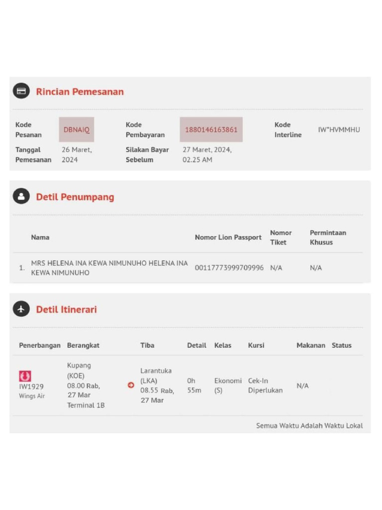 E Tiket Kupang Larantuka | PDF