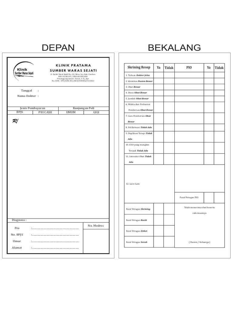 Resep Obat Klinik Sumber Waras | PDF