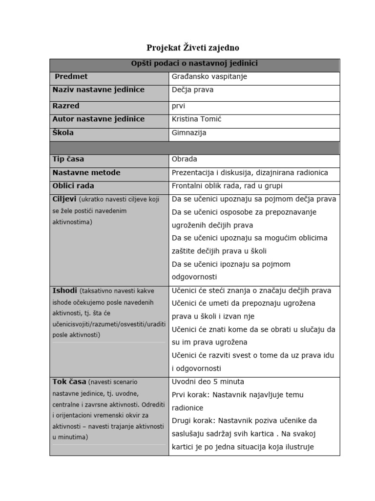 Decja Prava - Gradjansko Vaspitanje | PDF