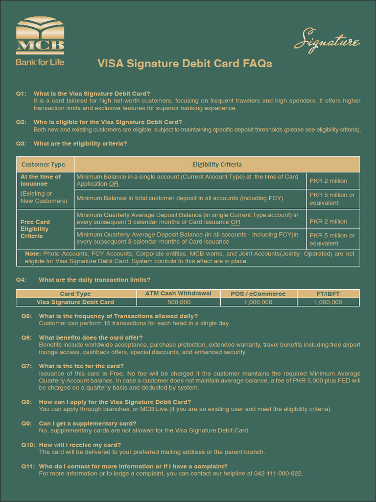 Visa Signature Debit Card Overview | PDF | Debit Card | Visa Inc.