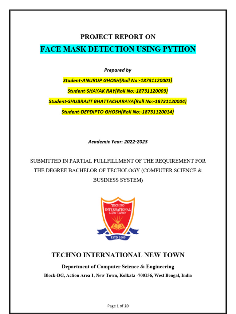 Facemaskdetection Mini Project Report Pdf Machine Learning Virus