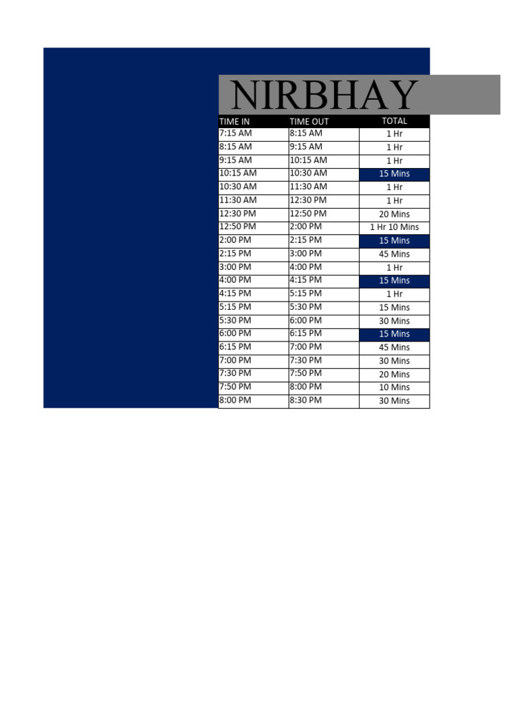 Daily Time Table for Nirbhay Pate | PDF | Home & Garden