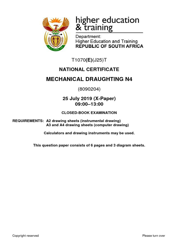 Mechanical Draughting N4 QP Aug 2019 | PDF | Mechanical Engineering