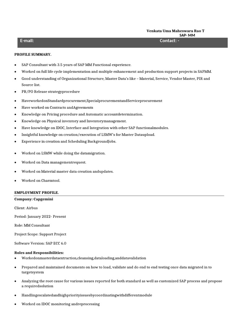 Uma Resume | PDF | Consultant | Computing