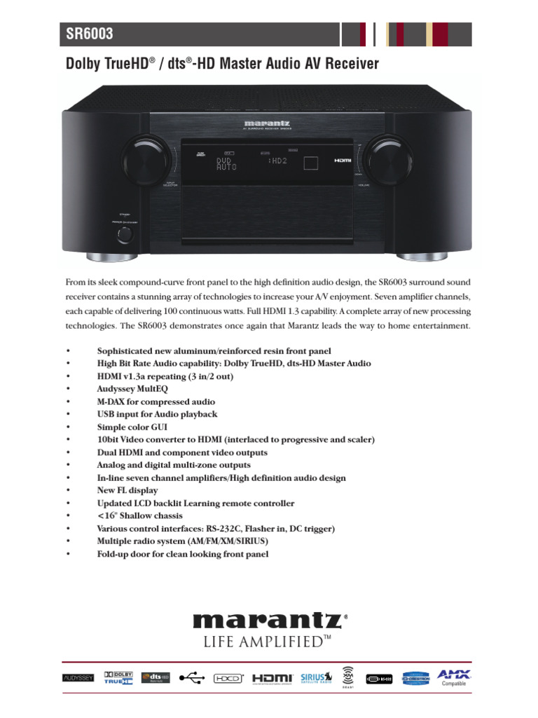 SR6003 Spec Sheet 11182008 | PDF | Hdmi | Storage Media