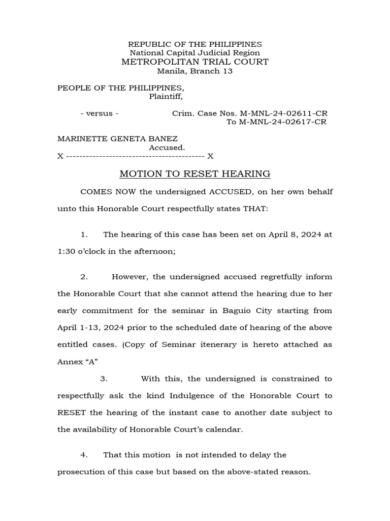 Motion To Reset | PDF