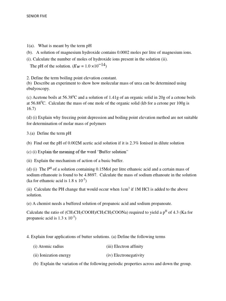 S5 Chemistry Revision Questions | PDF | Ph | Mole (Unit)