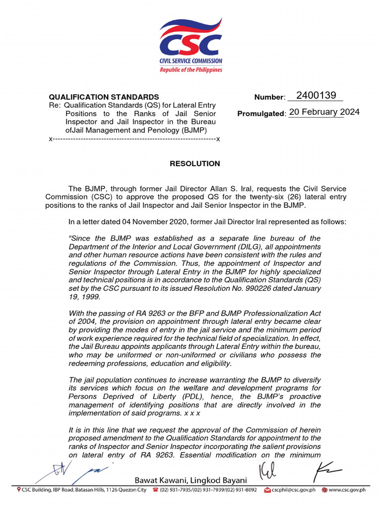 BJMP Lateral Entry Qualification Standards | PDF | Dietitian | Dentistry
