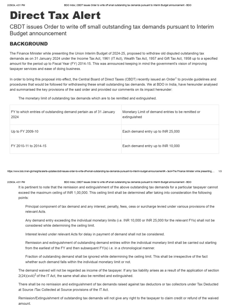 Direct Tax Alert: CBDT Issues Order To Write Off Small Outstanding Tax ...