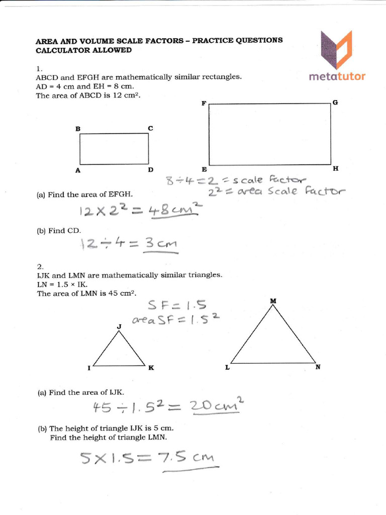 AREA-AND-VOLUME-SCALE-FACTORS-SOLUTIONS | PDF | Euclidean Geometry | Volume