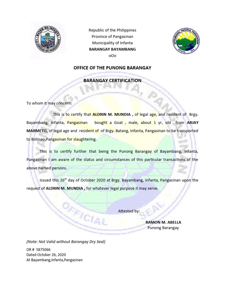 Brgy CERTIFICATON ANIMALS | PDF