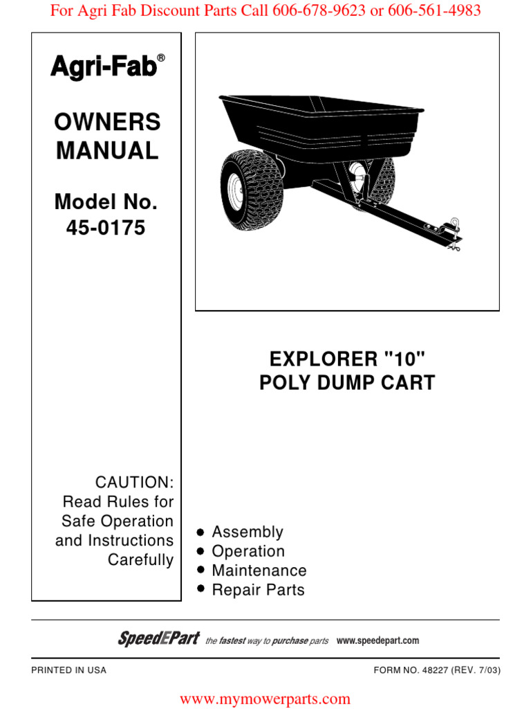 Agri-Fab: Owners Manual | PDF | Nut (Hardware) | Screw