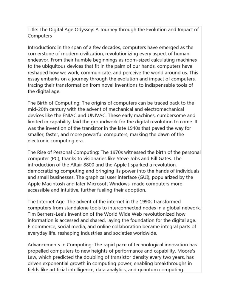 The Digital Age Odyssey: A Journey Through The Evolution and Impact of Computers | PDF ...