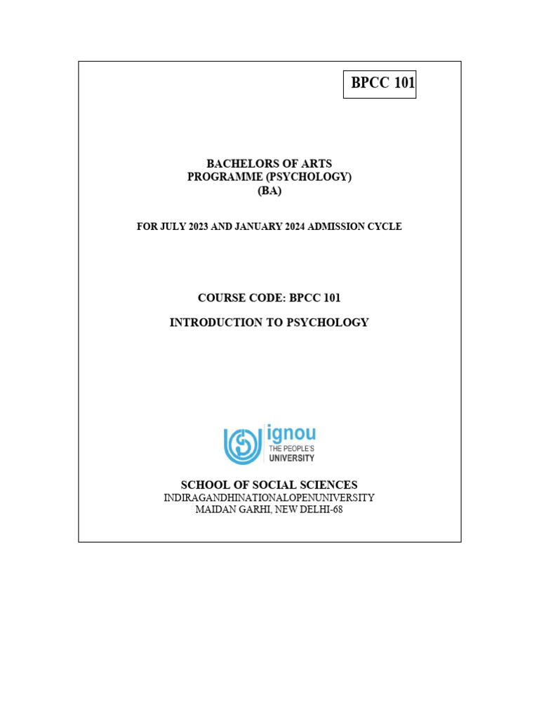 BPCC 101 English 2023-24 | PDF | Emotions | Cognitive Science