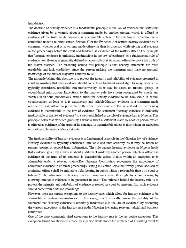 Introduction | PDF | Hearsay | Evidence (Law)