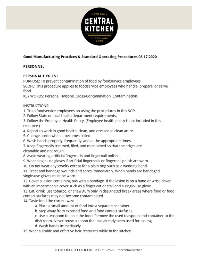 Good Manufacturing Practices & Standard Operating Procedures 08.17.2020 ...