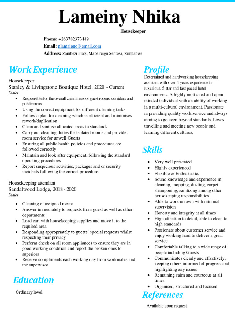 CV Lameiny | PDF | Housekeeping