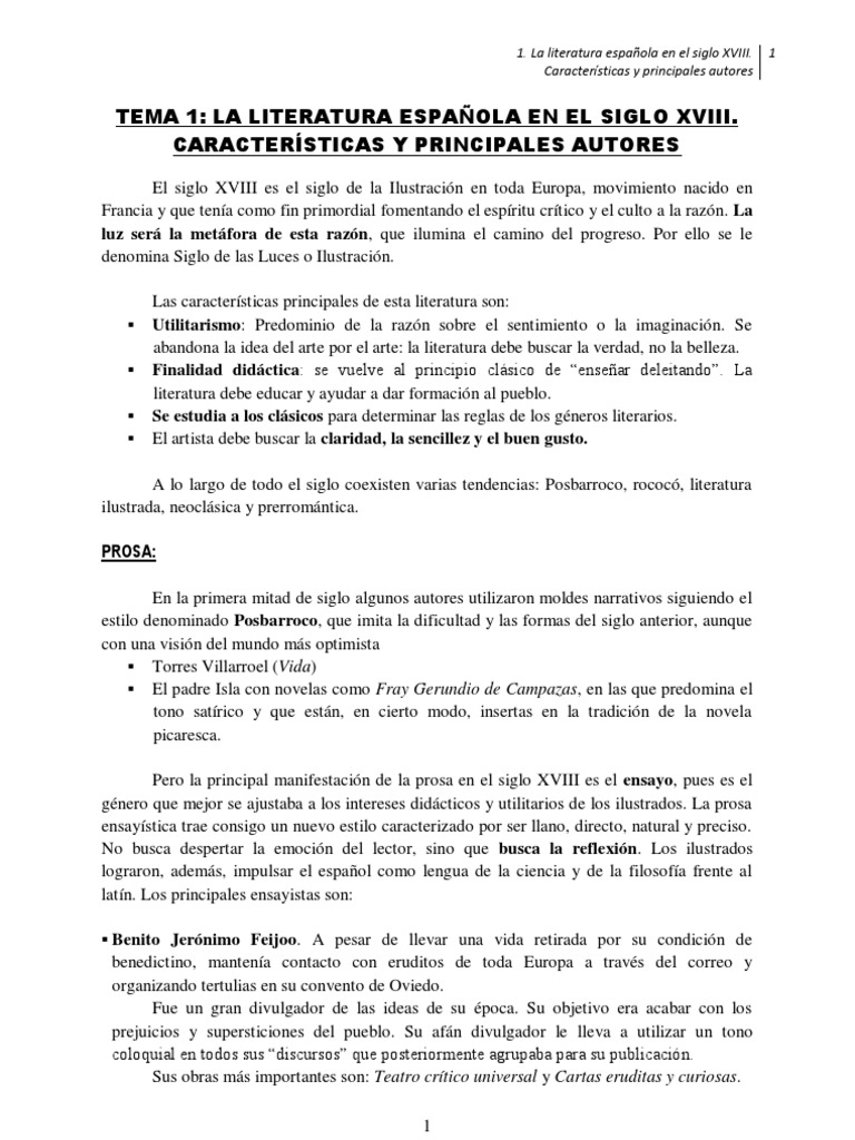Ap. Bach - 1. La Literatura Española en El Siglo Xviii. Características ...