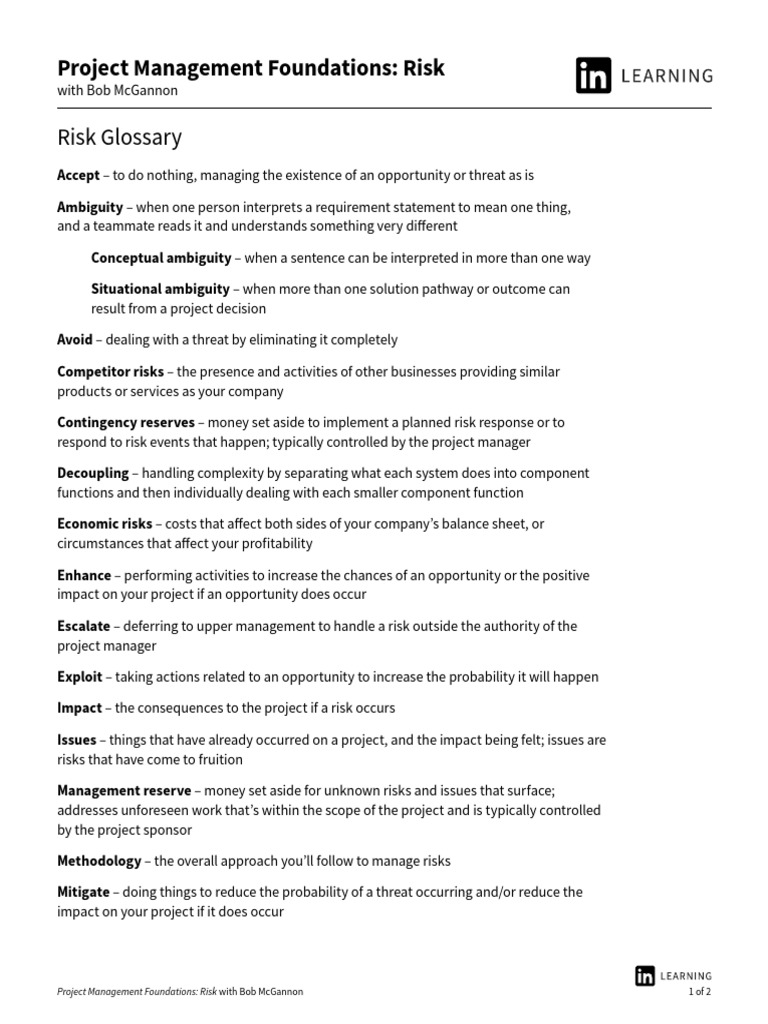 01_01 Risk glossary | PDF | Risk | Project Management