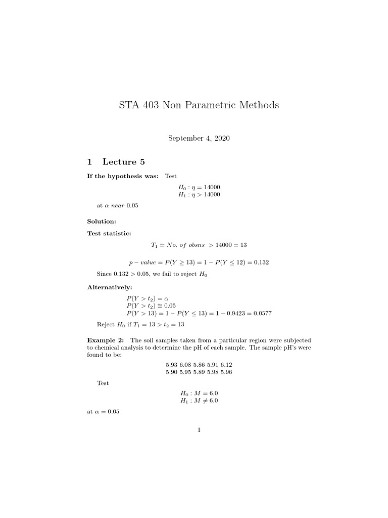 Lec 5 STA 403 Non Parametric Methods | PDF | Evaluation Methods | Probability And Statistics