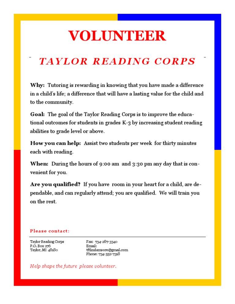 Taylor Reading Corps Flyer | PDF