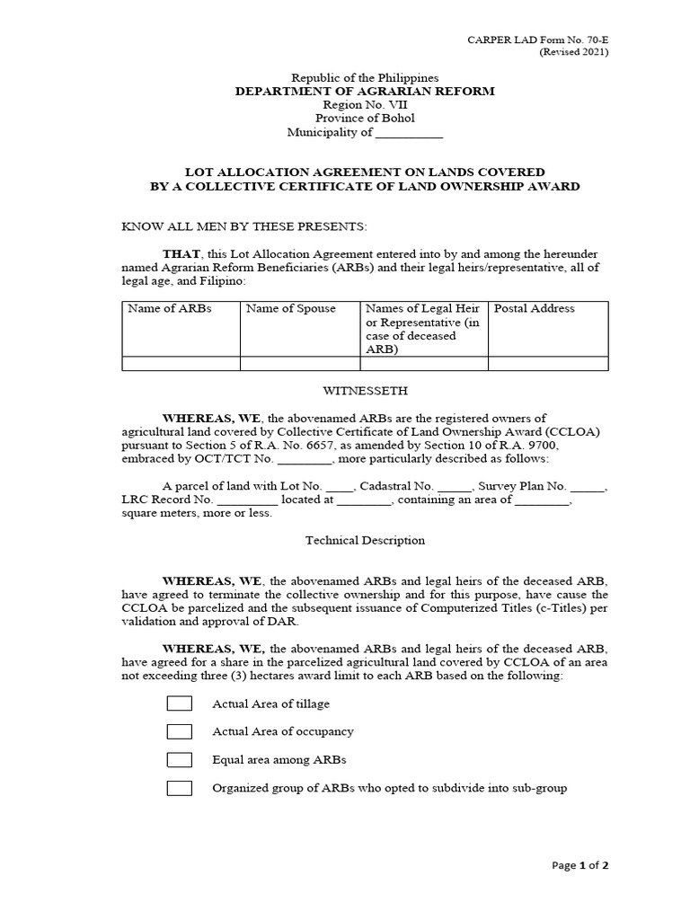 Lot Allocation - Form 70-E | PDF | Common Law | Private Law