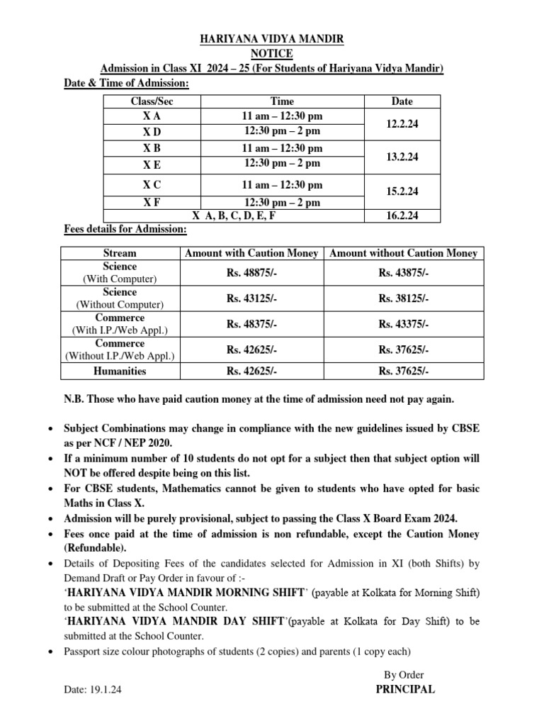 Notice For CL Xi Adm HVM | PDF