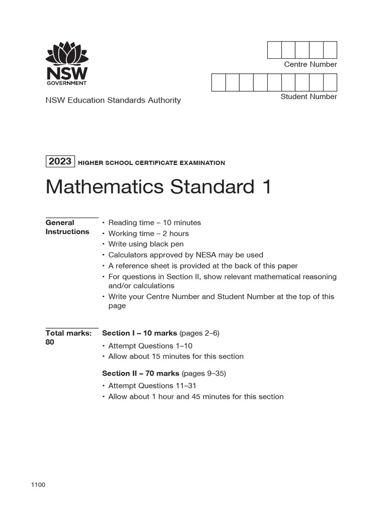 2023 HSC Mathematics Standard 1 Exam | PDF | Speed | Interest